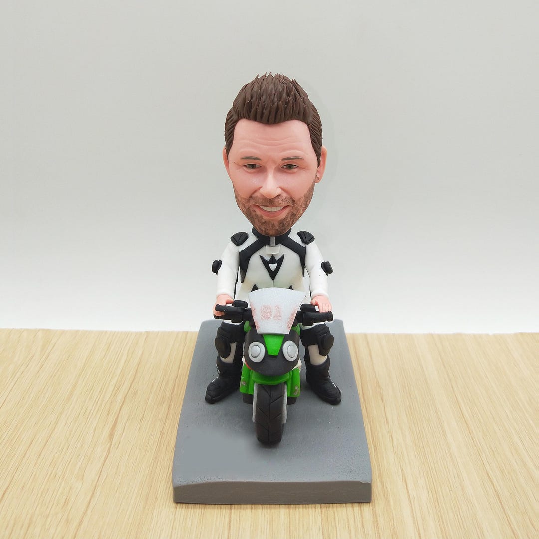 Custom Biker Bobblehead: Handmade Polymer Clay Racer Figurine - Etsy