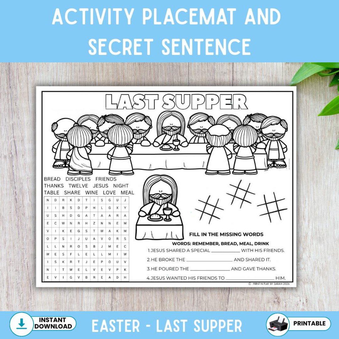 Last Supper Activity Placemat for Kids | Bible Easter Printable ...
