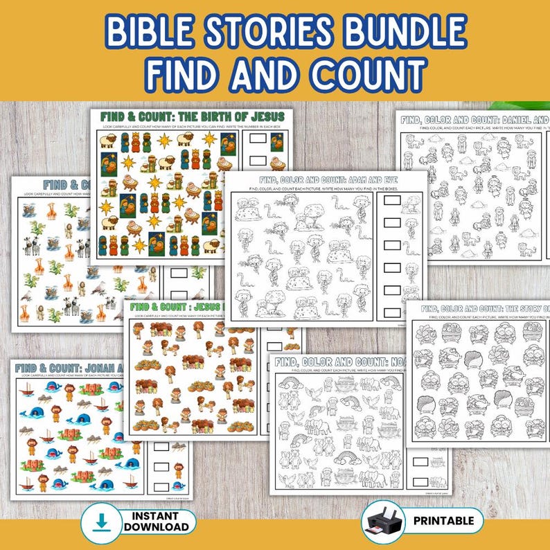 Bible Stories Find and Count Activity Bundle | 8 Printable Bible ...