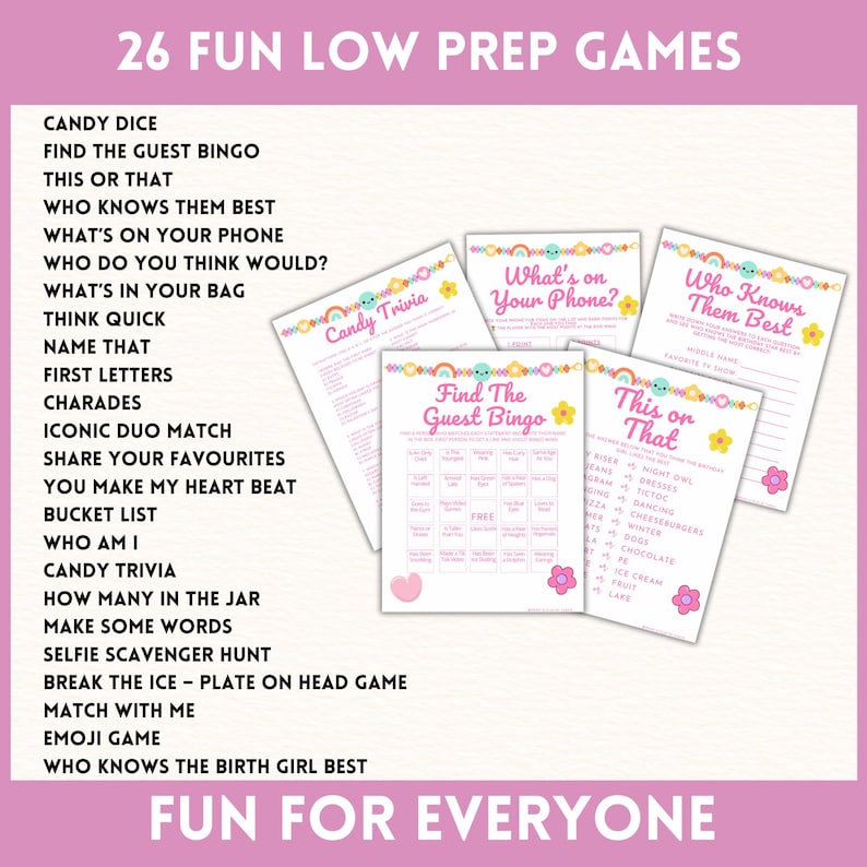 26 Printable Party Games Bundle- Friendship Bracelet Themed | Birthday ...