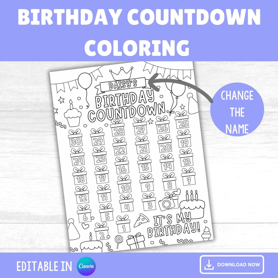 Printable Birthday Countdown Coloring, Birthday Countdown Calendar ...