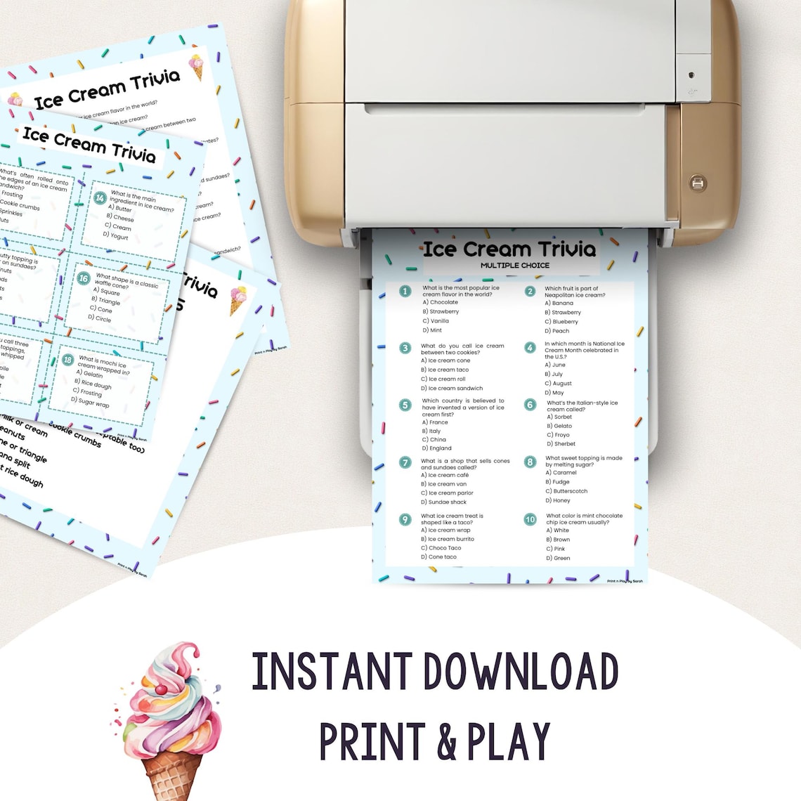 Ice Cream Trivia Printable Summer Trivia Game, Digital Download for ...