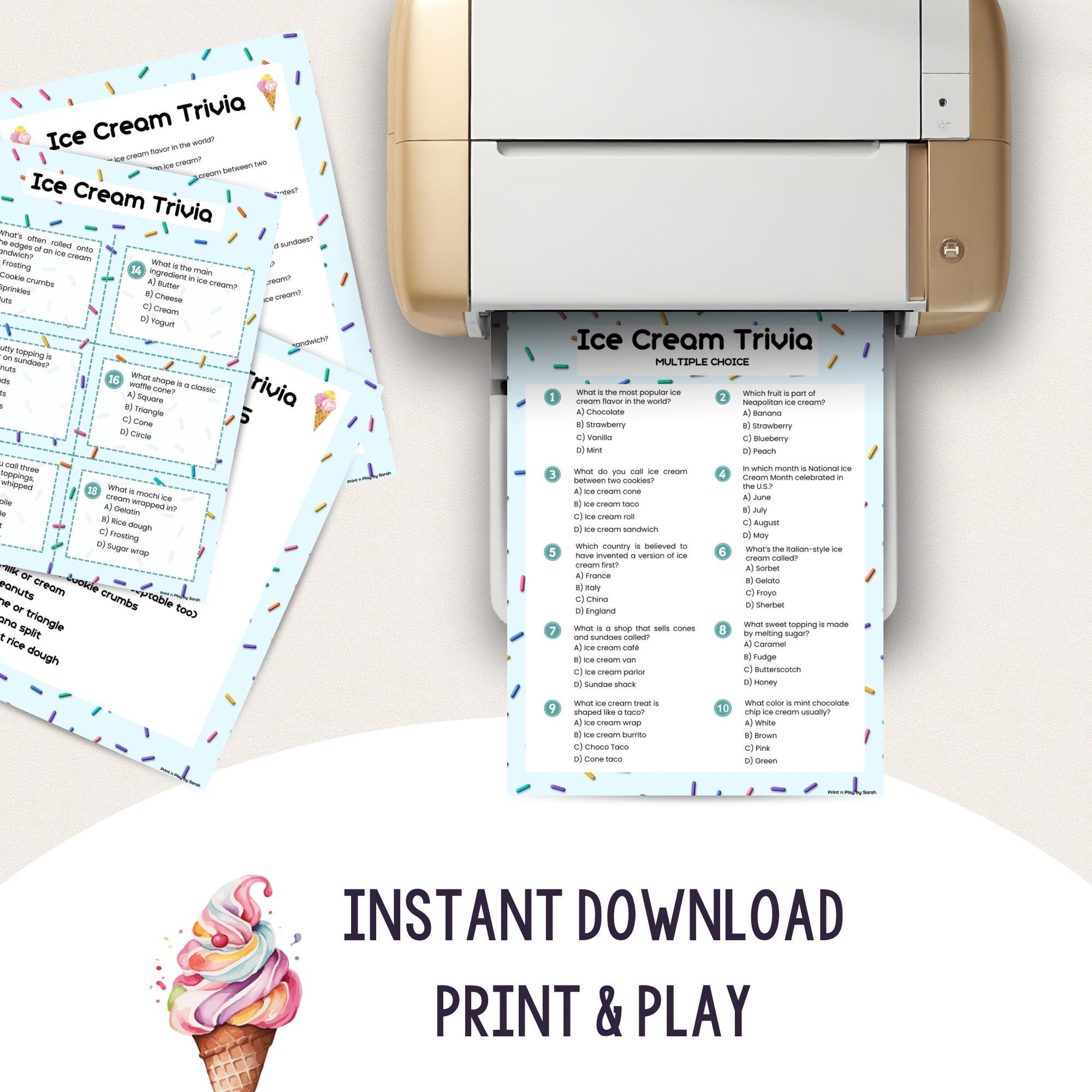 Ice Cream Trivia Printable Summer Trivia Game, Digital Download for ...