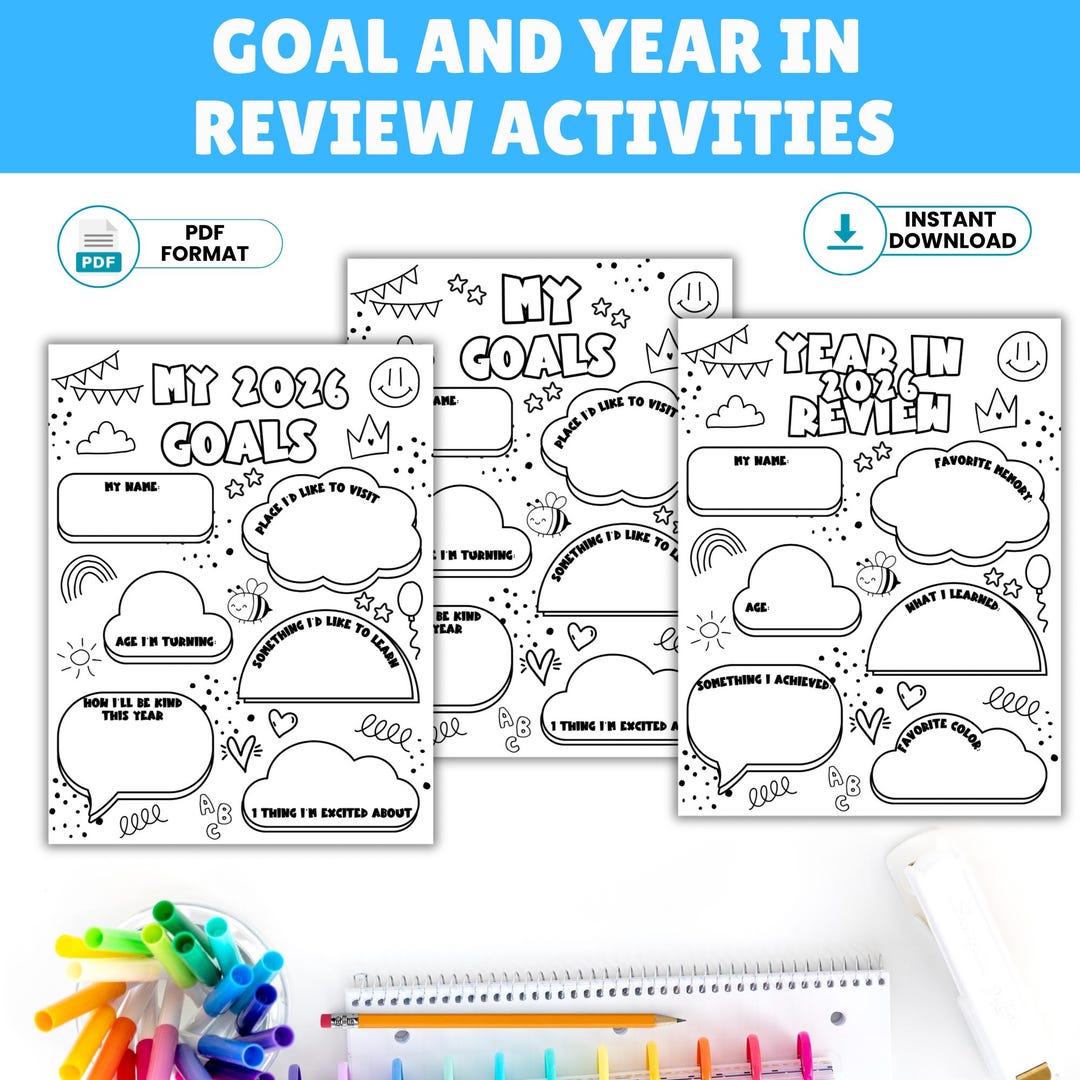 Year in Review & Goals Printable for Kids 2025-2029 | Kids Goal Setting ...