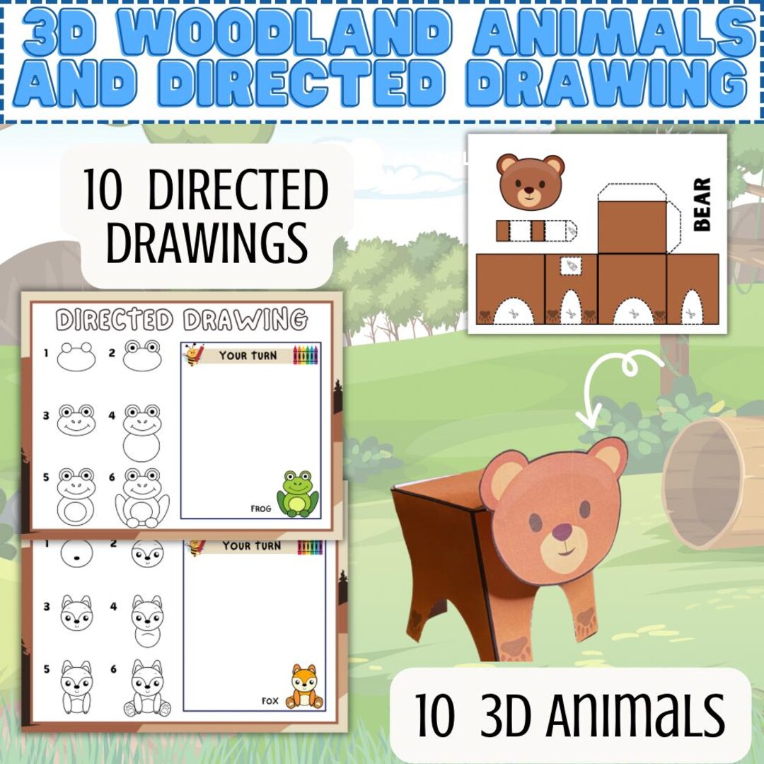 Woodland Animal Craft & Drawing Bundle: 3D Paper Crafts, Kids Printable ...
