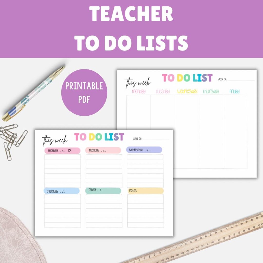 Teacher To-do List Printable | 2-page Instant Download PDF | 3 Color ...