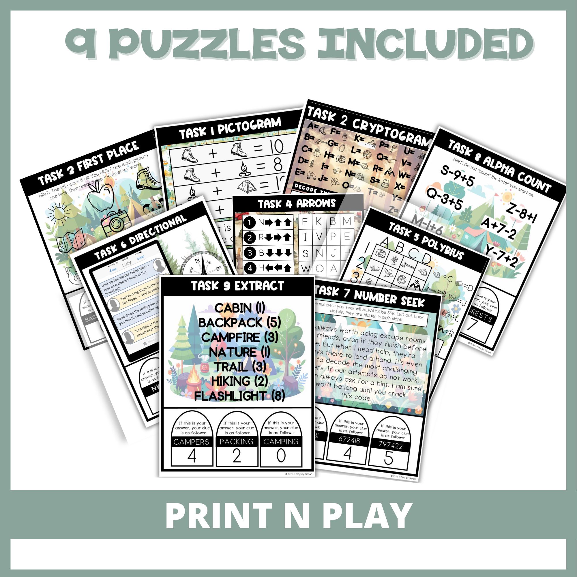 Kids Escape Room Puzzles, Printable Summer Camp Birthday Party Game ...