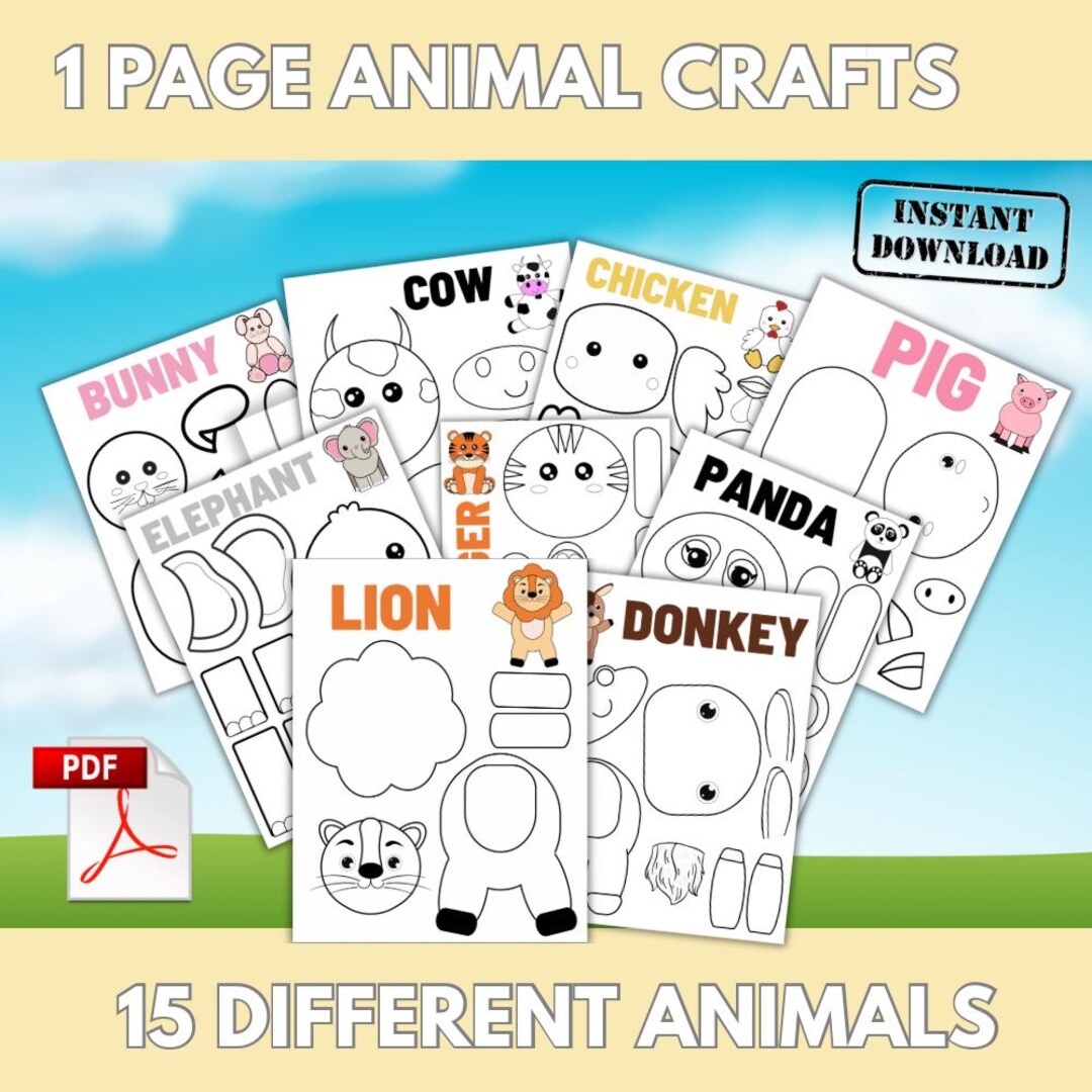 Animal Cut and Paste Crafts | 15 Printable One-page Animal Activities ...