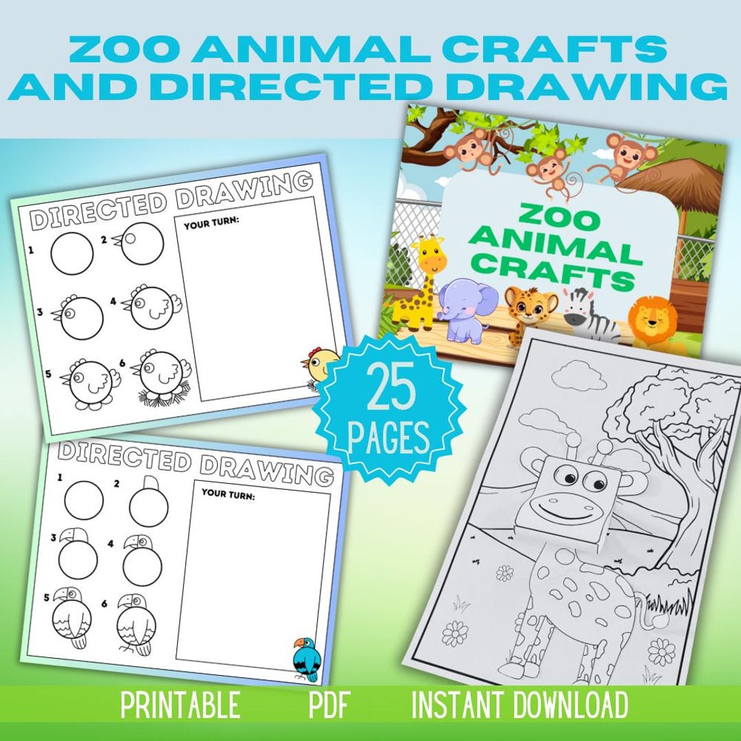Zoo Animals Craft & Directed Drawing Bundle – Printable Kids Activity ...