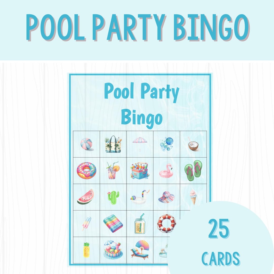 Pool Party Bingo Game 25 Bingo Cards Kids Party Activity Slumber Party ...