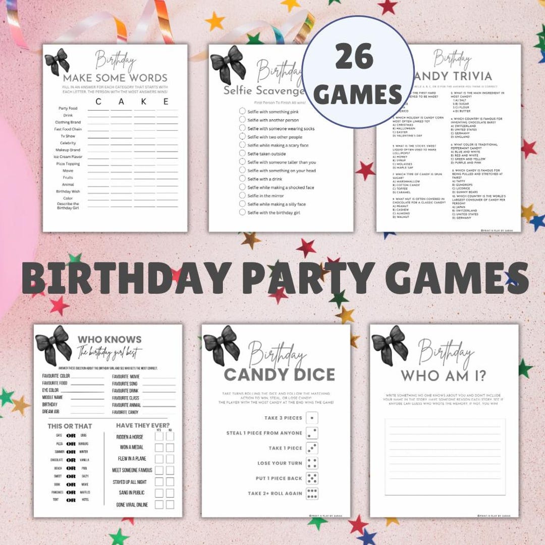 Birthday Party Game Bundle, Printable Party Games PDF, Fun Tween and ...