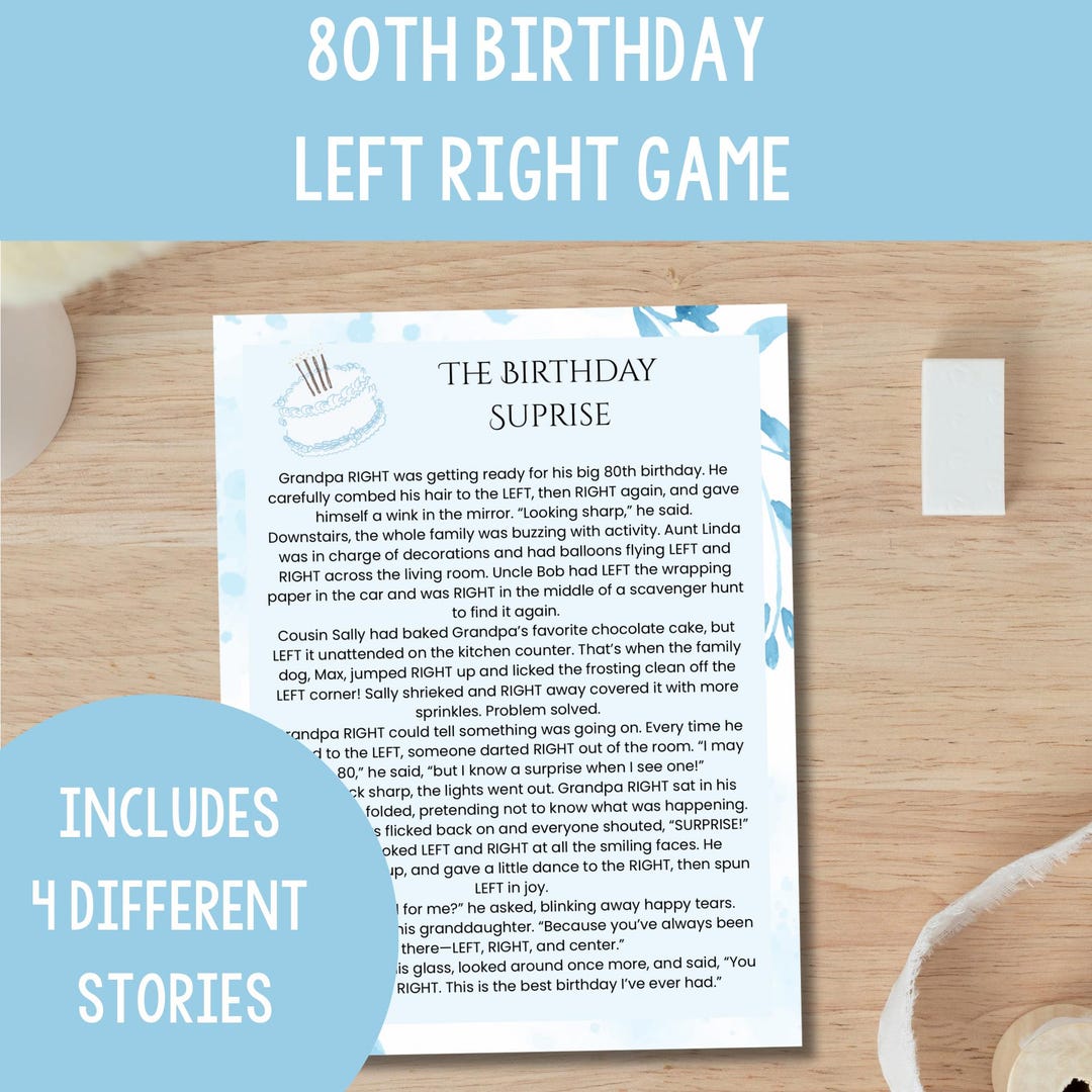 80th Birthday Left & Right Game Printable Party Game, 80th Birthday ...