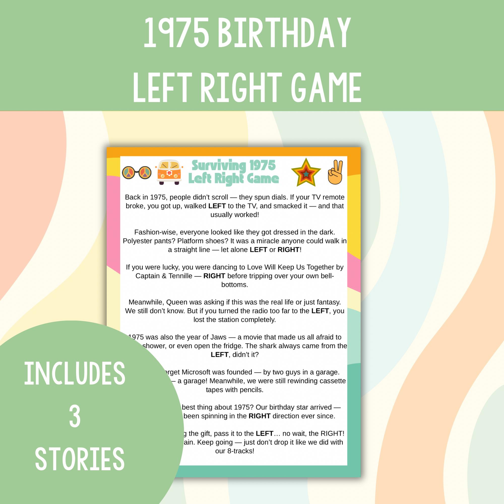1975 Left Right Birthday Party Game | 50th Birthday Printable | 1970s ...