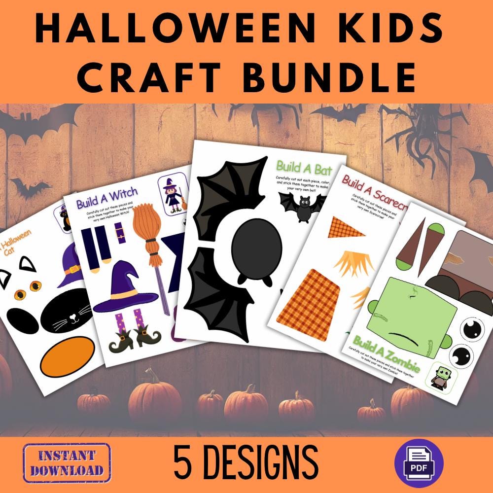 Halloween Craft Bundle, 5 Cut and Paste Activities, Kids Printable ...