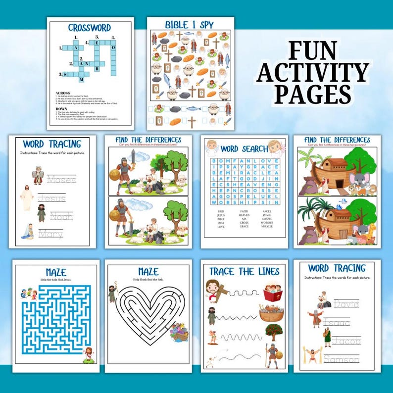 Bible Activity Pack for Kids | 35 Printable Pages | Christian Games ...