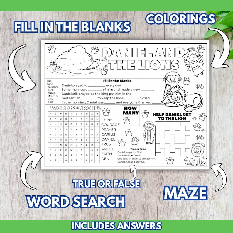 Daniel and the Lions Activity Placemat + Find and Count Sheet | Bible ...