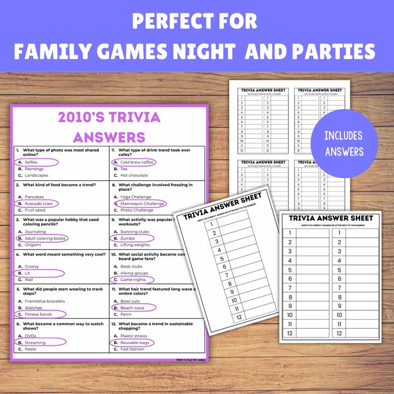 Printable Decades Trivia Game Bundle • 1930s–2020s • 120 Questions ...