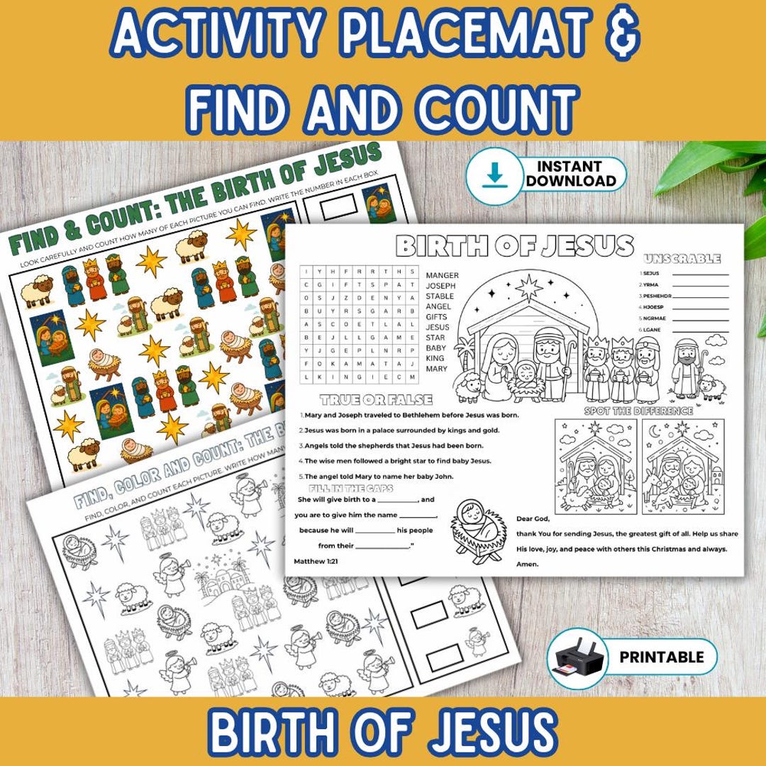 Birth of Jesus Activity Mat Printable | Bible Christmas Activity for ...
