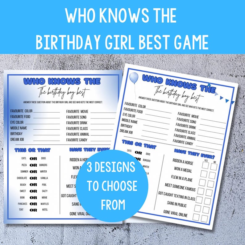 Who Knows the Birthday Boy Best Game Trivia Printable Party Activity ...
