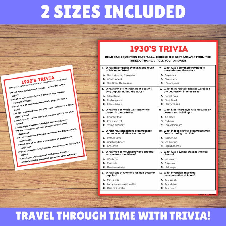 Printable Decades Trivia Game Bundle • 1930s–2020s • 120 Questions ...
