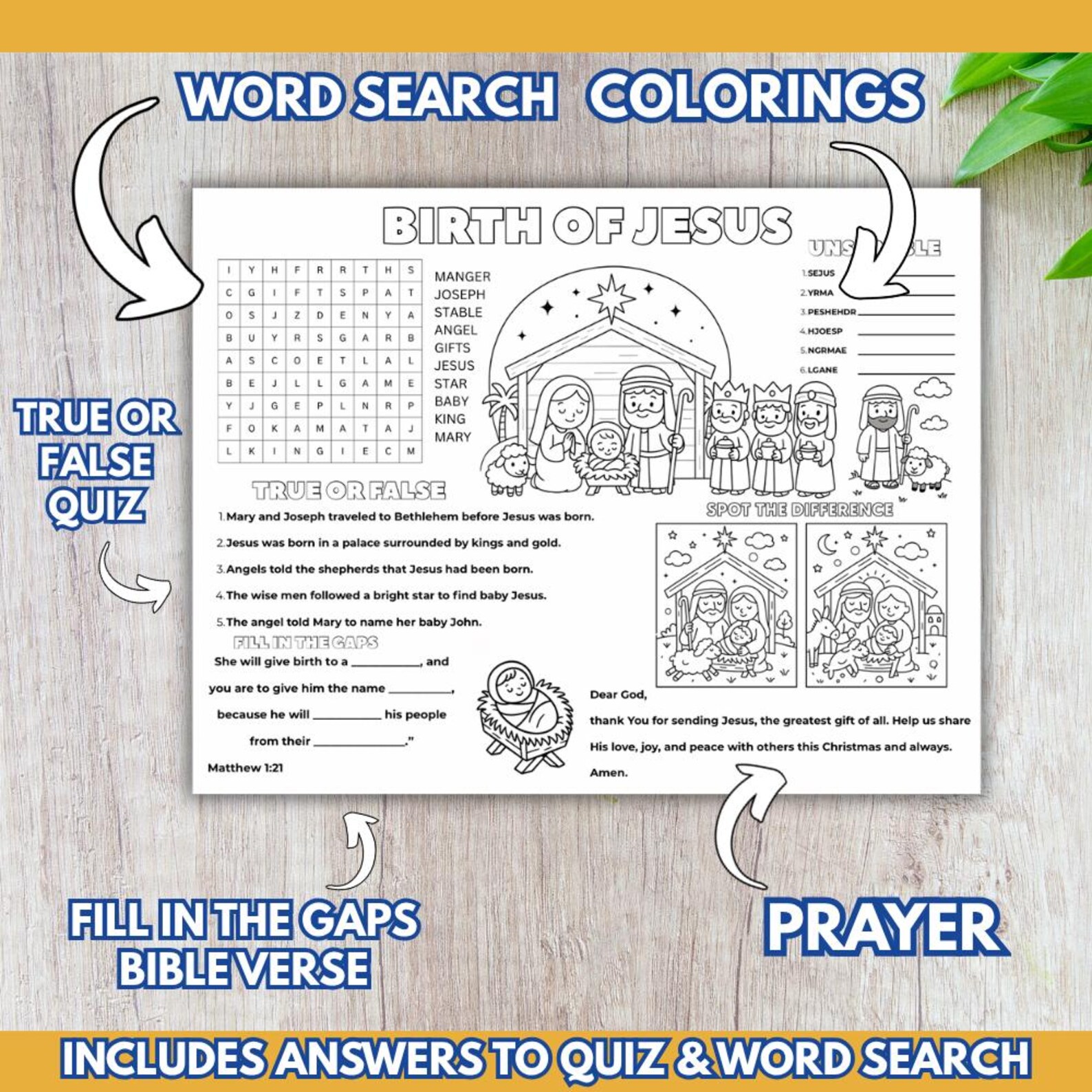 Birth of Jesus Activity Mat Printable | Bible Christmas Activity for ...