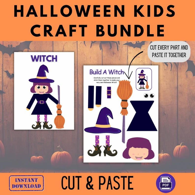 Halloween Craft Bundle, 5 Cut and Paste Activities, Kids Printable ...