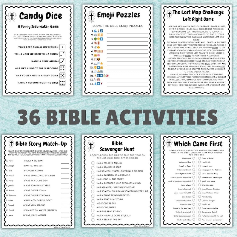 Bible Games Bundle for Kids & Youth | 36 Christian Party Games | Sunday ...