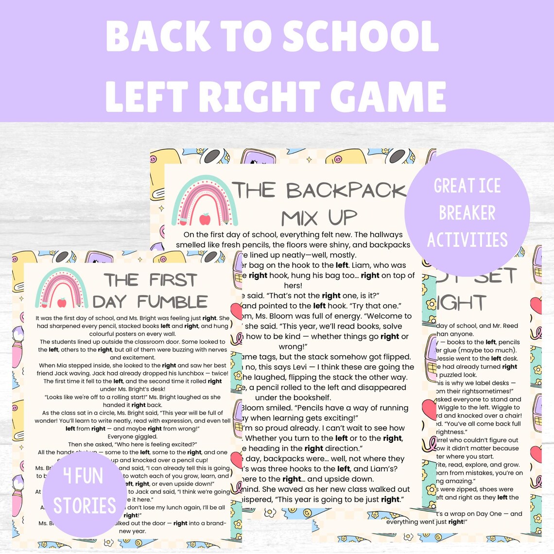 Start of the Year Left & Right Game, Classroom Ice Breaker, Back to ...