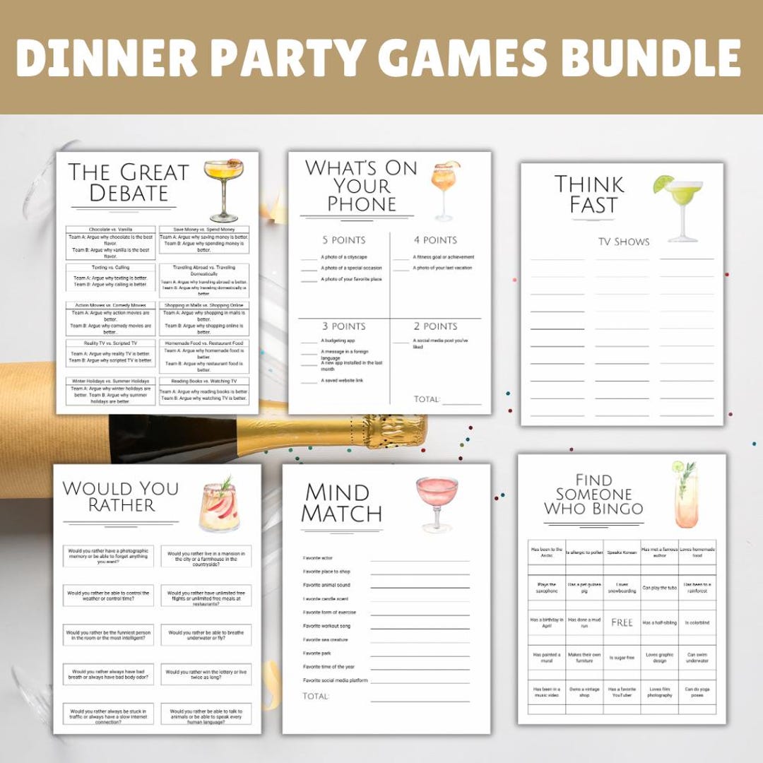 Cocktail Birthday Party Games, Printable Dinner Party Table Games ...