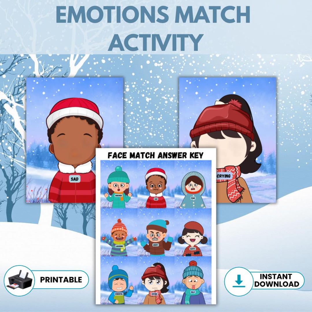 Winter Emotions Matching Activity for Kids | Feelings Face Match ...