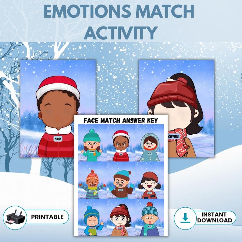 Winter Emotions Matching Activity for Kids | Feelings Face Match ...
