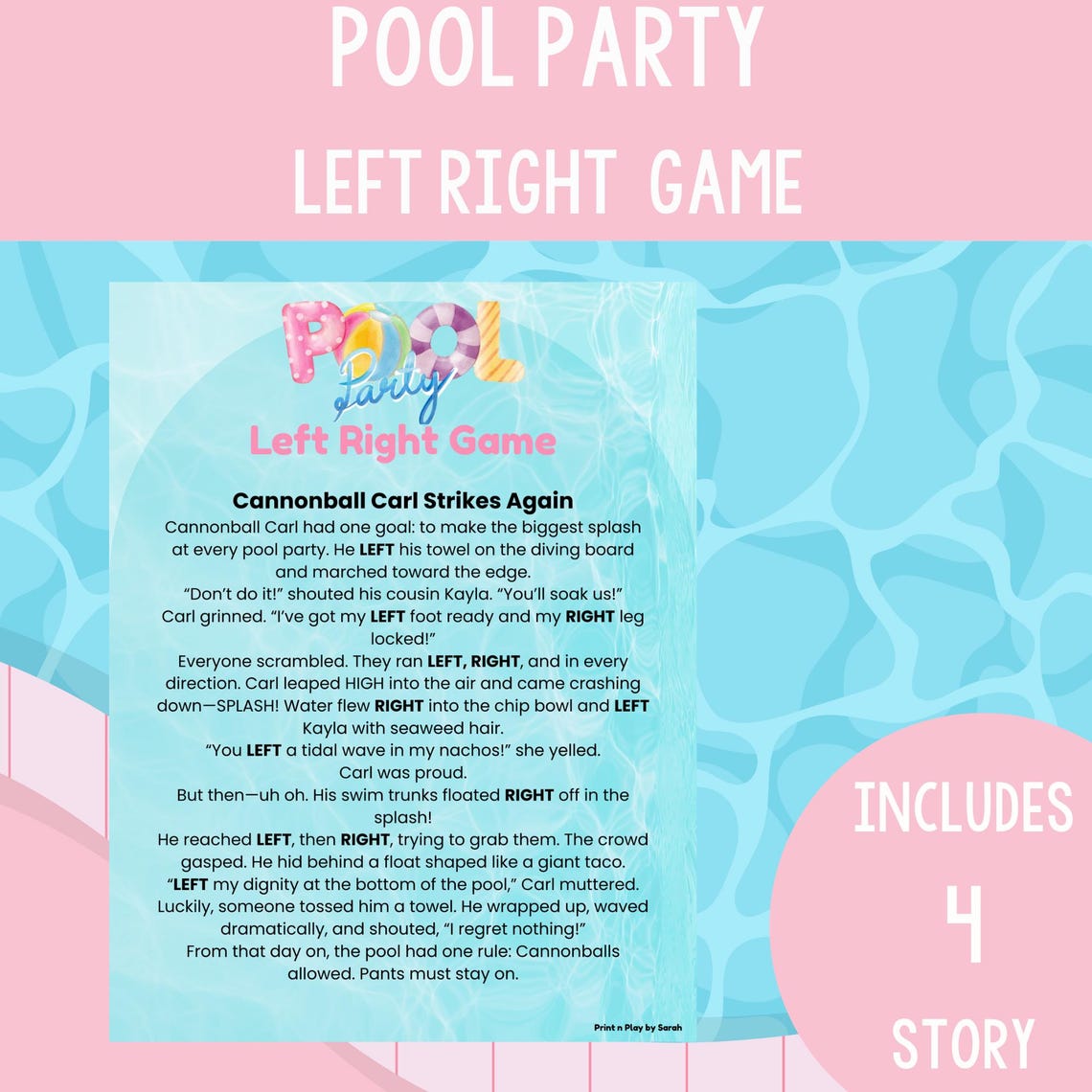Pool Party Left & Right Game Summer Party Game, Pool Party Activity ...