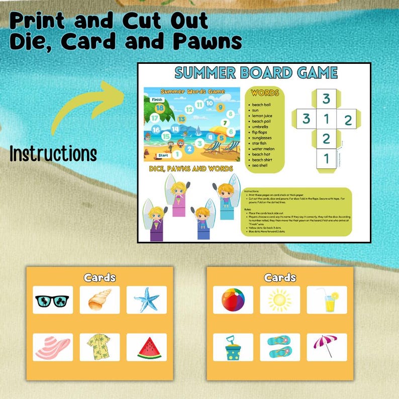 Printable Summer Board Game: Family Game Night Activity (digital ...