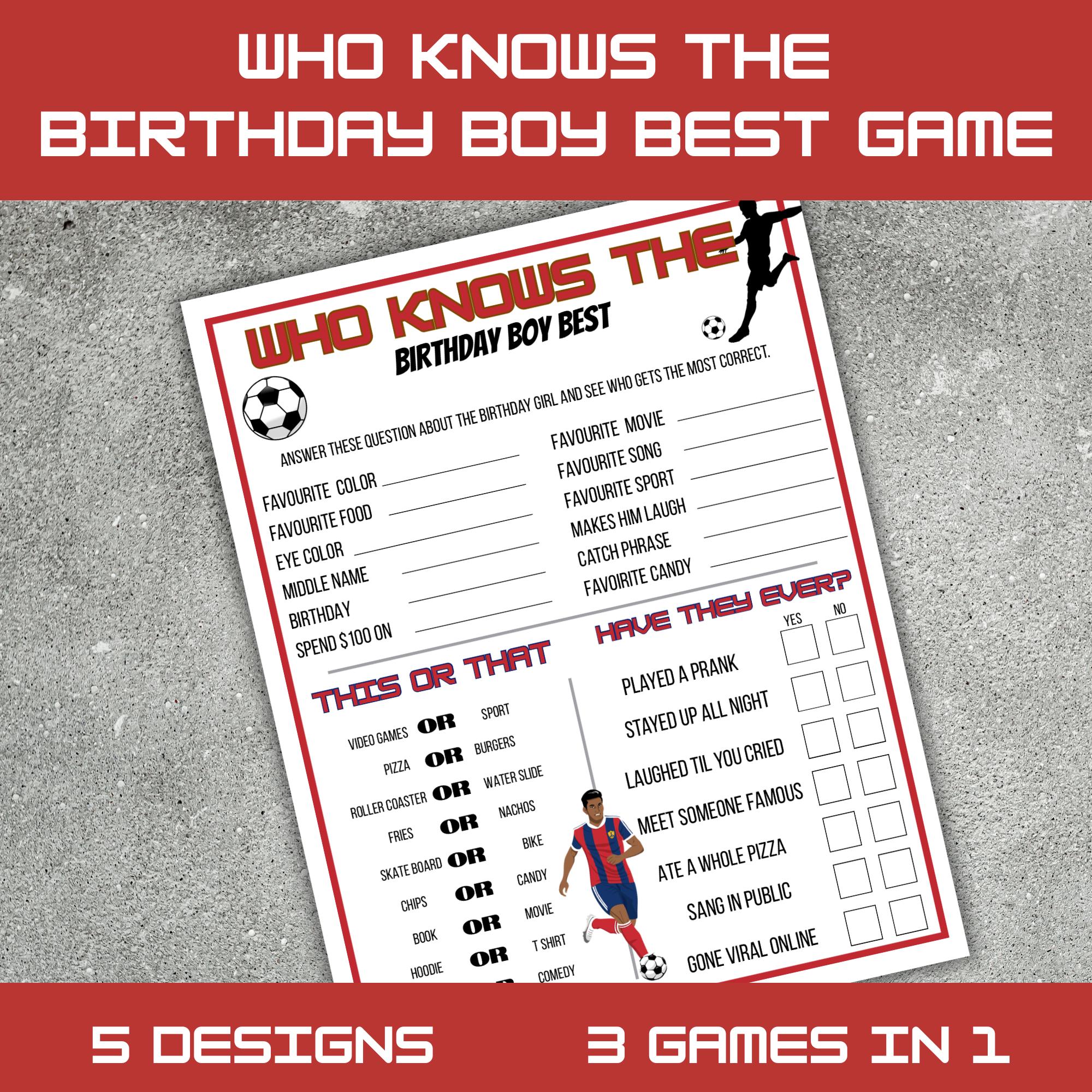 Who Knows the Birthday Boy Best Game Trivia Printable Party Activity ...