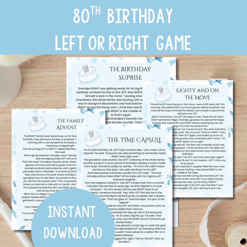 80th Birthday Left & Right Game Printable Party Game, 80th Birthday ...