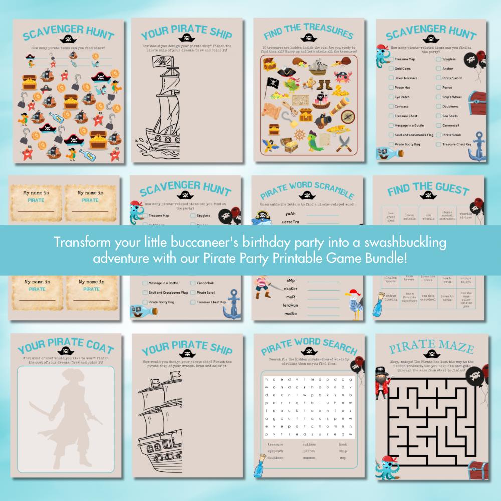 Pirate Party Games Bundle: Printable Treasure Hunt Activities (PDF ...