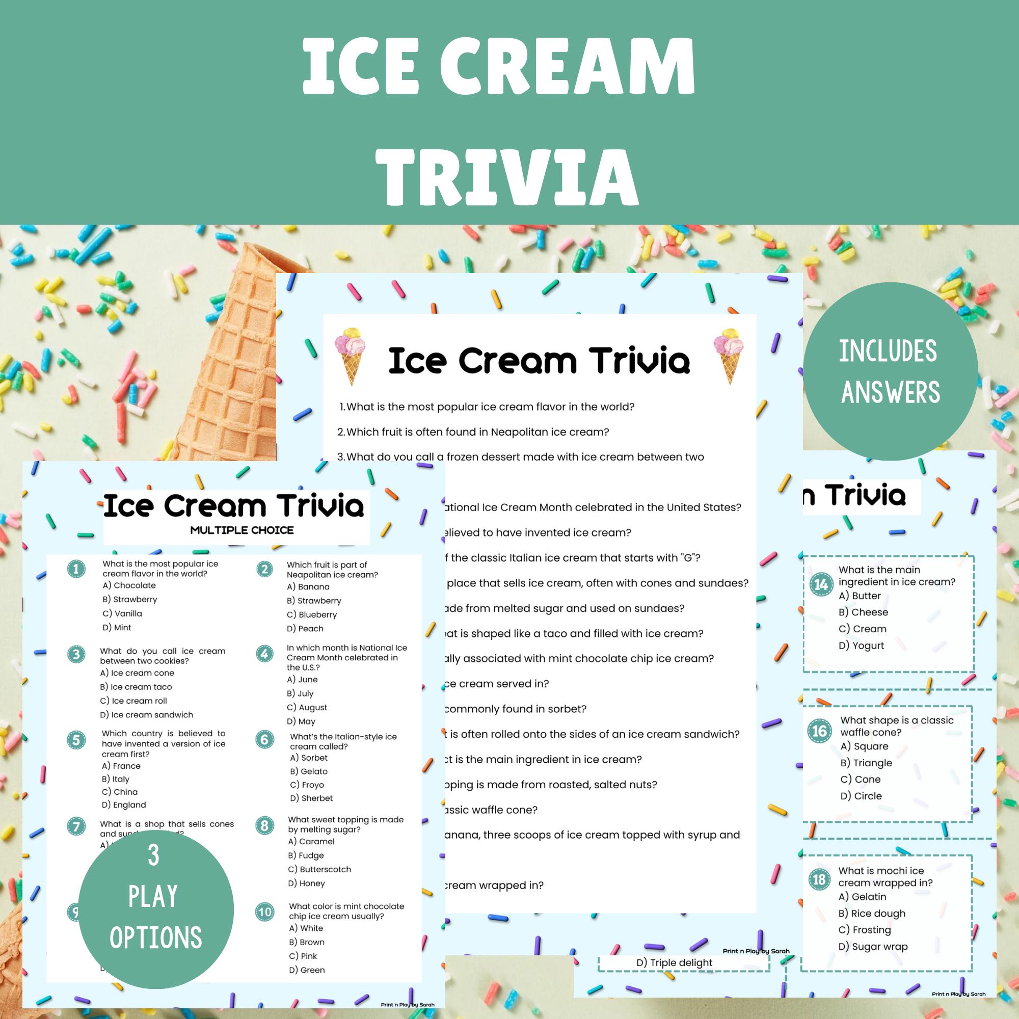 Ice Cream Trivia Printable Summer Trivia Game, Digital Download for ...