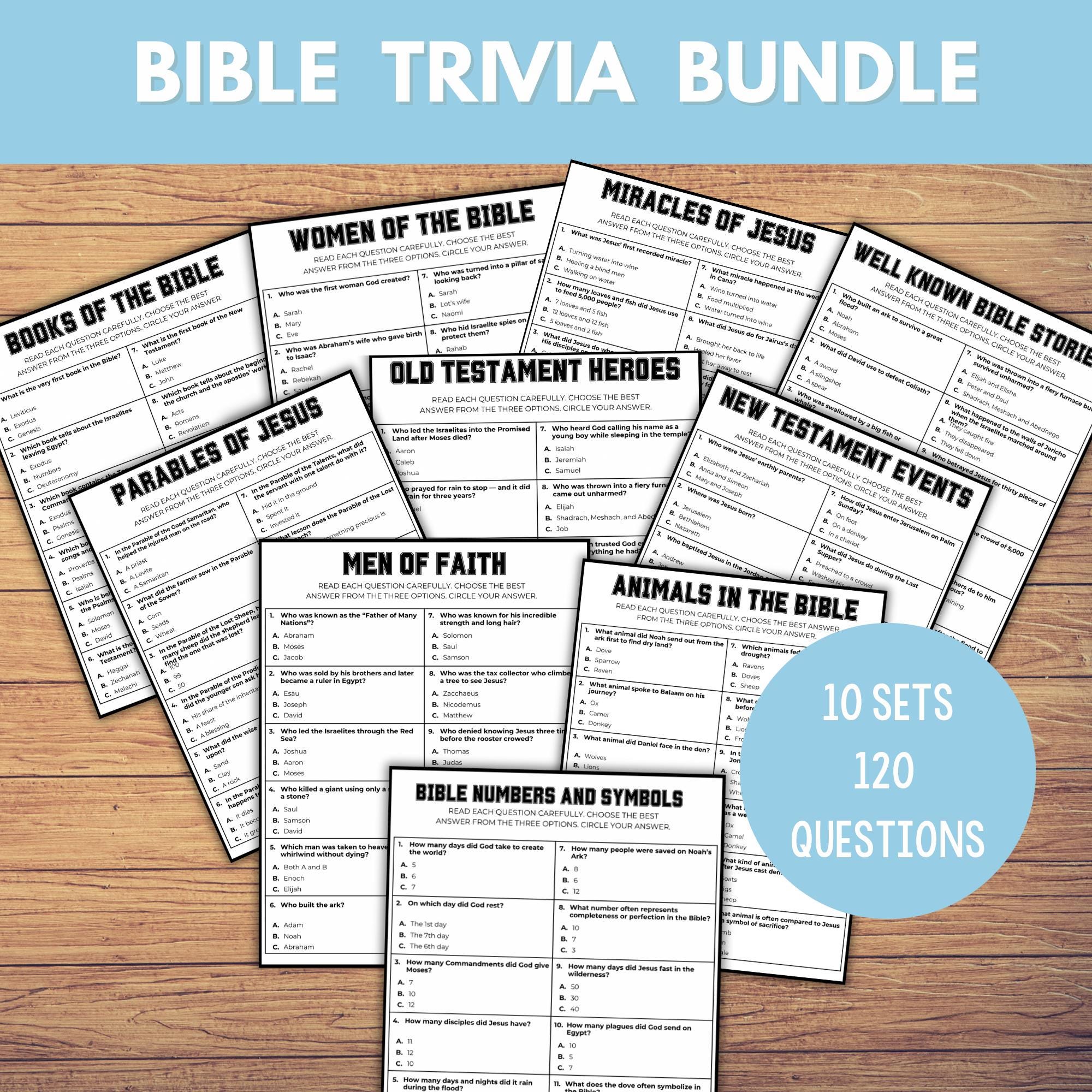 Bible Trivia Bundle – 10 Printable Quiz Sets + Answer Keys, Youth Group ...