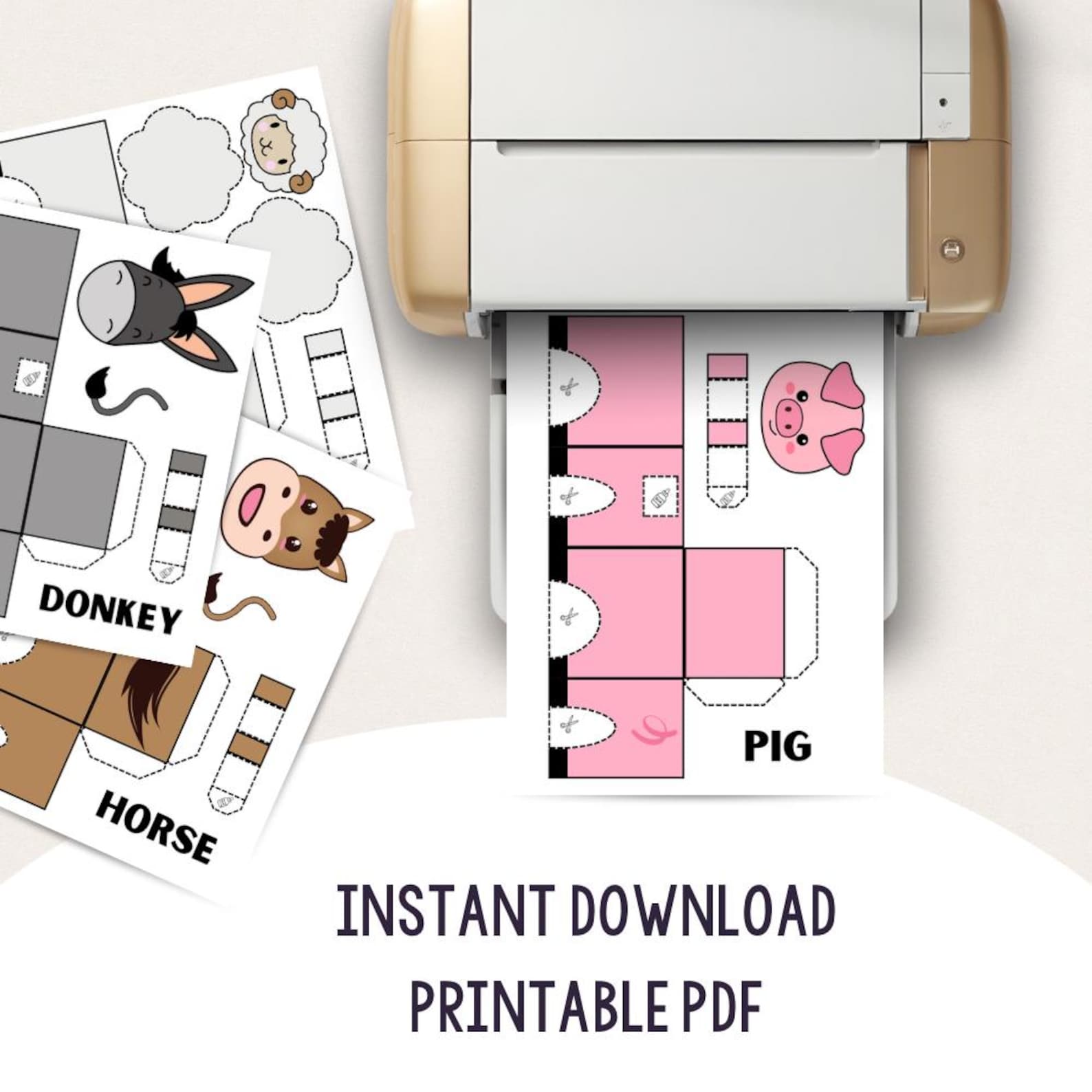 One Page Craft Cut and Paste Farm Animals, 10 3D Farm Animals Cut and ...