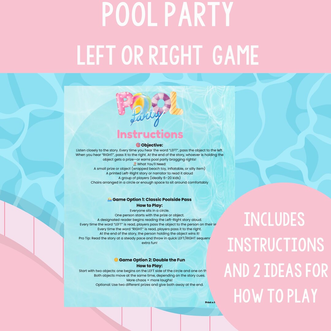 Pool Party Left & Right Game Summer Party Game, Pool Party Activity ...