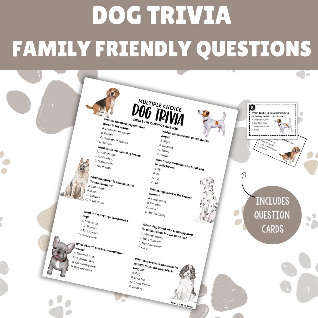 Dog Trivia Printable Animal Trivia Game With Answes, Digital Download ...