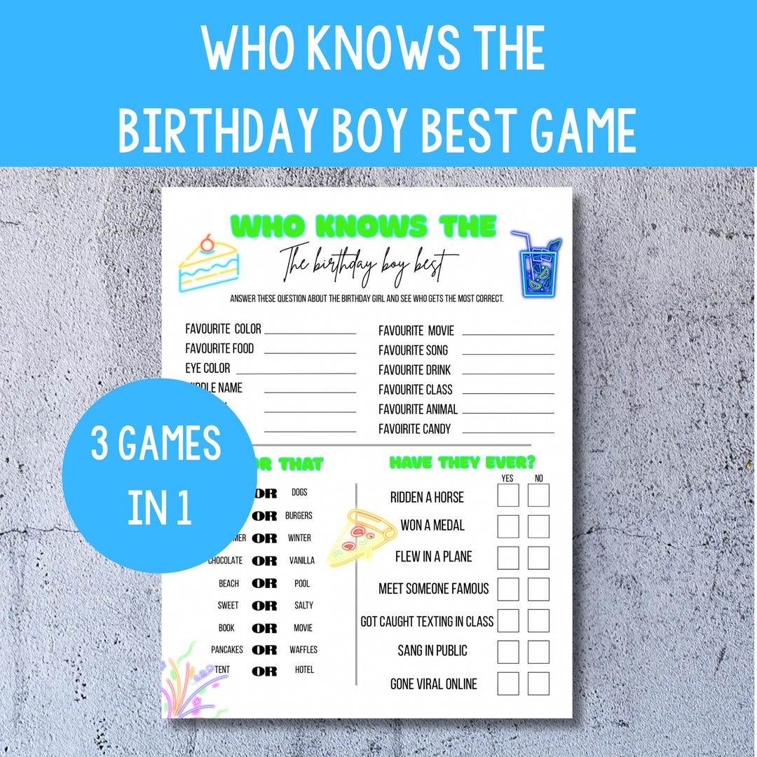 Who Knows the Birthday Boy Best Game Trivia Printable Party Activity ...