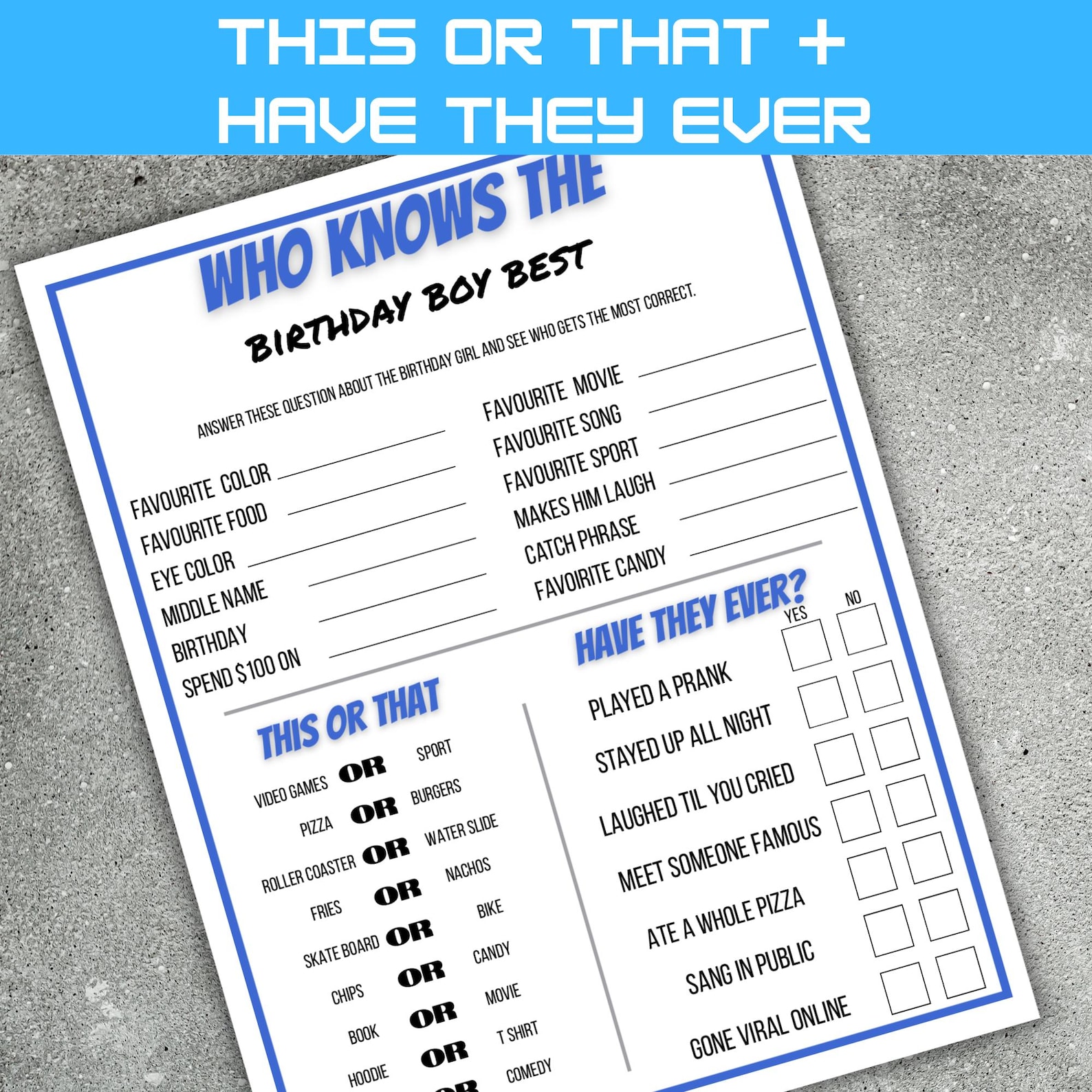 Who Knows the Birthday Boy Best Game Trivia Printable Party Activity ...