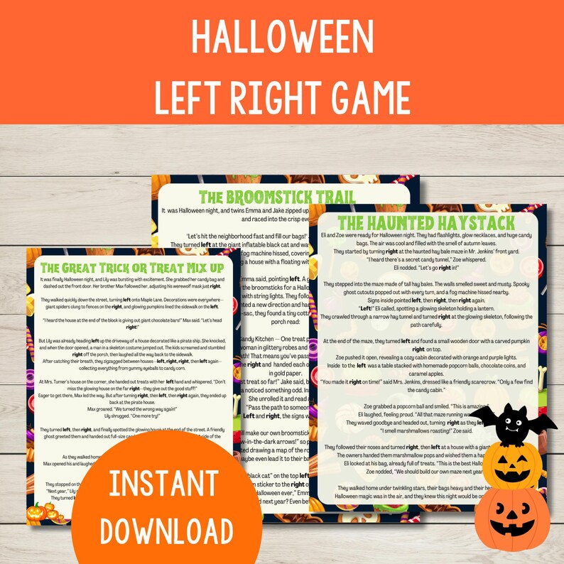 Halloween Left Right Game Printable – 4 Fun Stories – Family Party Game ...