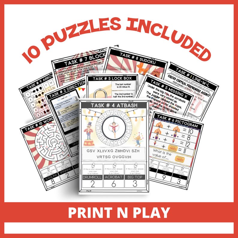 Circus Themed Escape Room Printable for Kids Aged 7 to 12 Fun Birthday ...