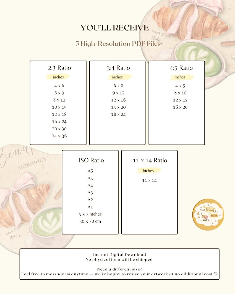 Cozy Cafe Wall Art | Croissant & Matcha Latte Printable | Coquette ...