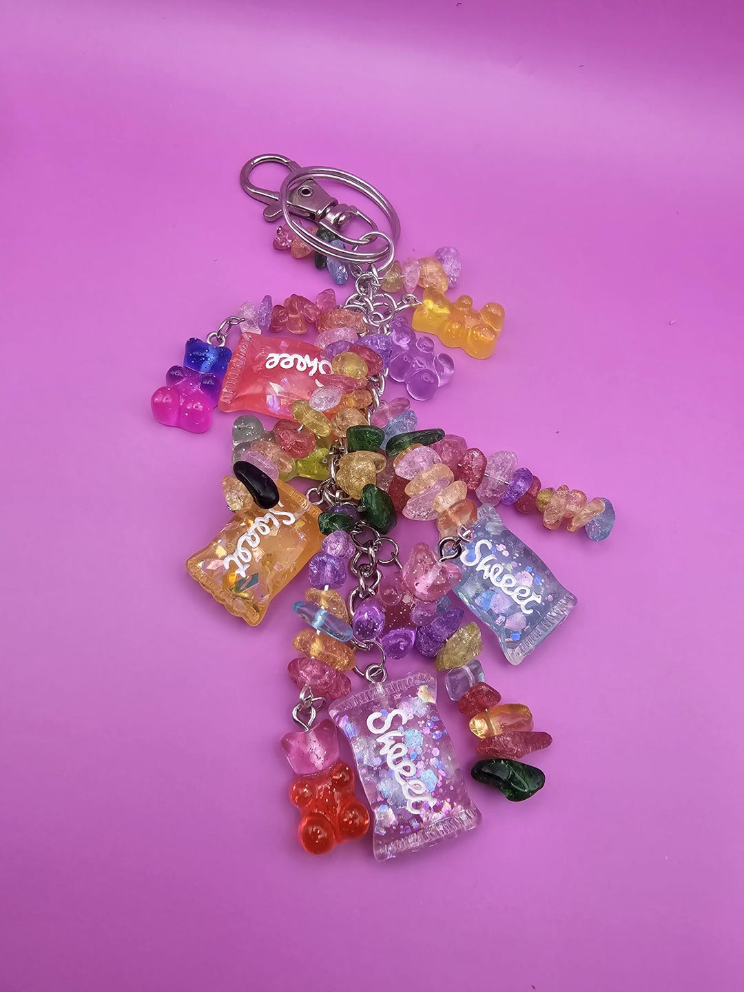 Candyland Keychain – Gummy Bear & Rock Candy Bag Charm - Etsy