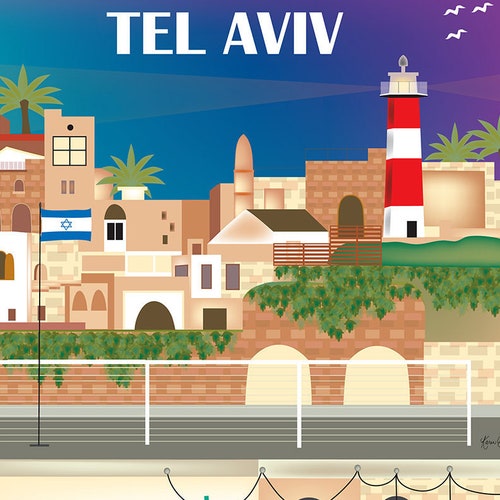 Tel Aviv Skyline Art Print Israel Retro Travel Poster Tel - Etsy
