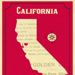California Map Print, California Heart Print, California State Travel ...