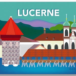 Lucerne Print, Lucerne Skyline, Switzerland Travel Poster, Lucerne ...